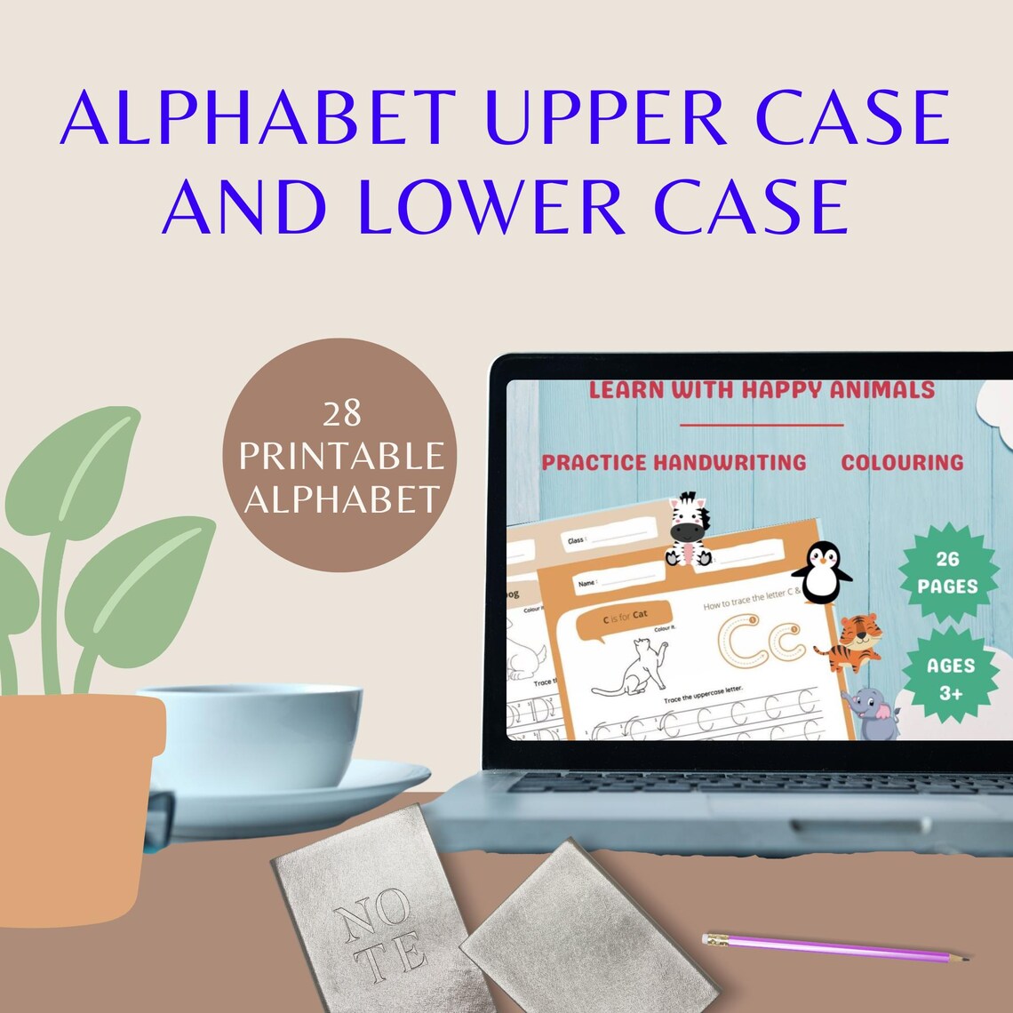 28 Page Printable Alphabet ABC With Animals Upper Case and Lower Case ...