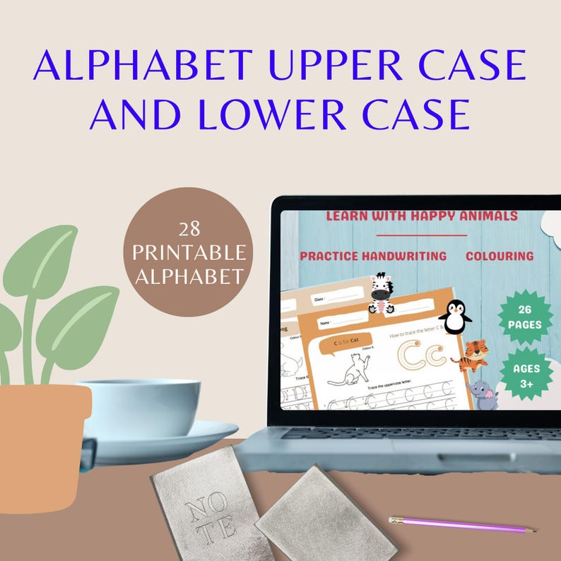 28 Page Printable Alphabet ABC With Animals Upper Case and Lower Case ...