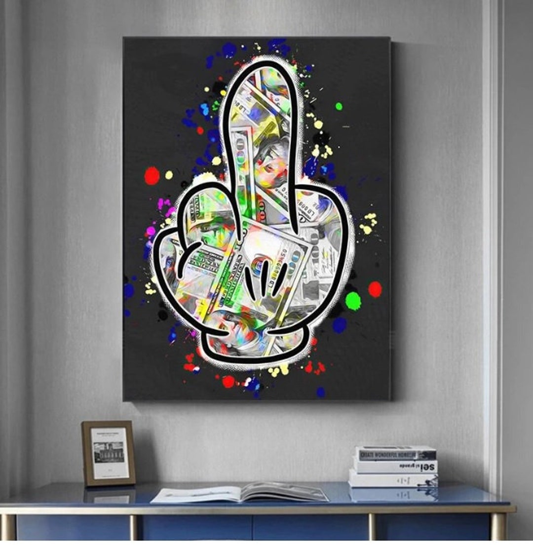 Mickey Cartoon Middle Finger Hand Graffiti Money Canvas - Etsy