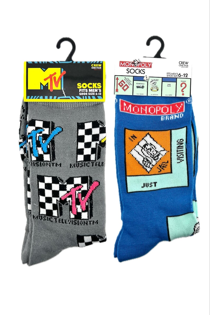 Novelty Crew Socks for Adults Fun Cartoon Movie & Retro Theme Designs ...