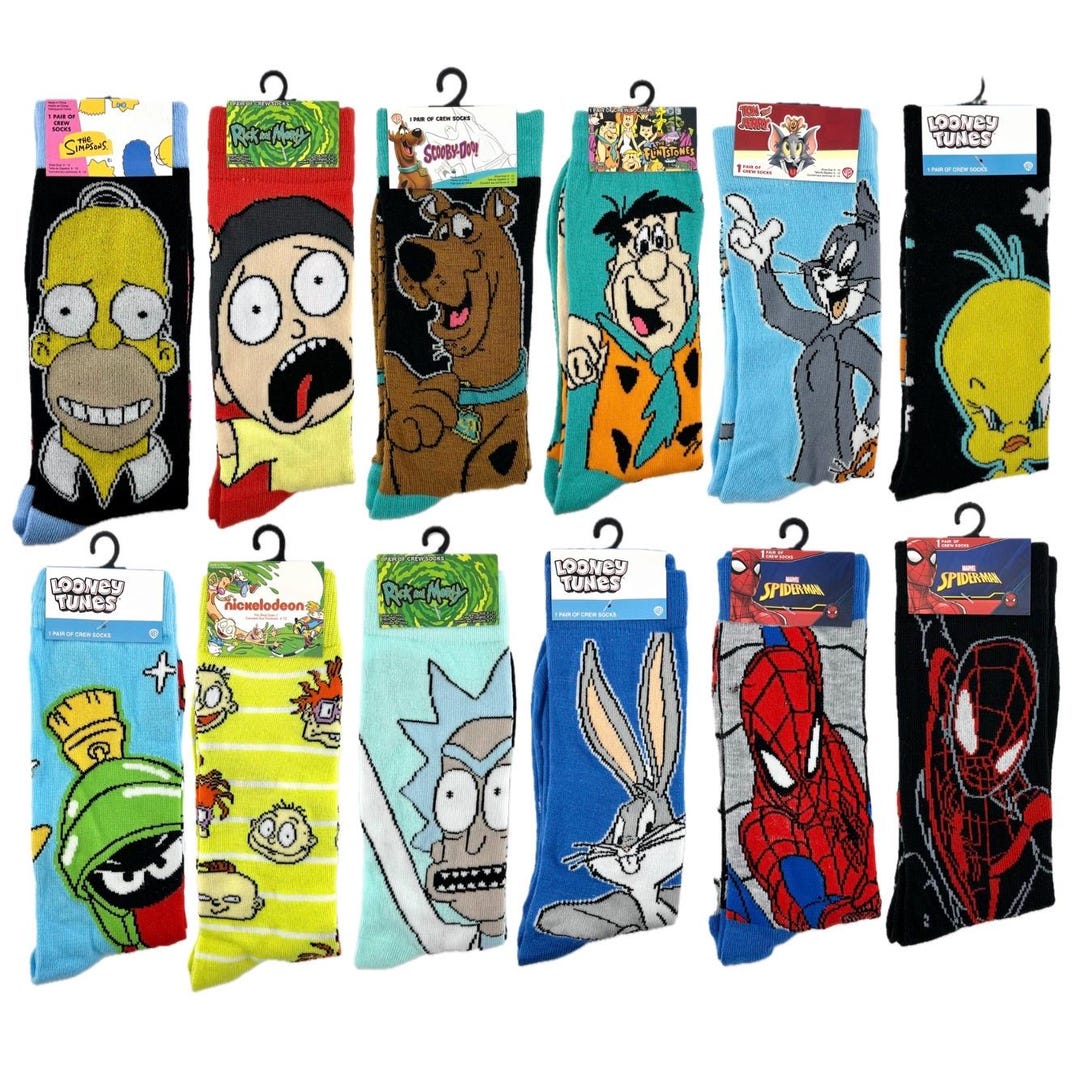 Cartoon Superhero Inspired Crew Socks for Adults Fun Retro Animation ...