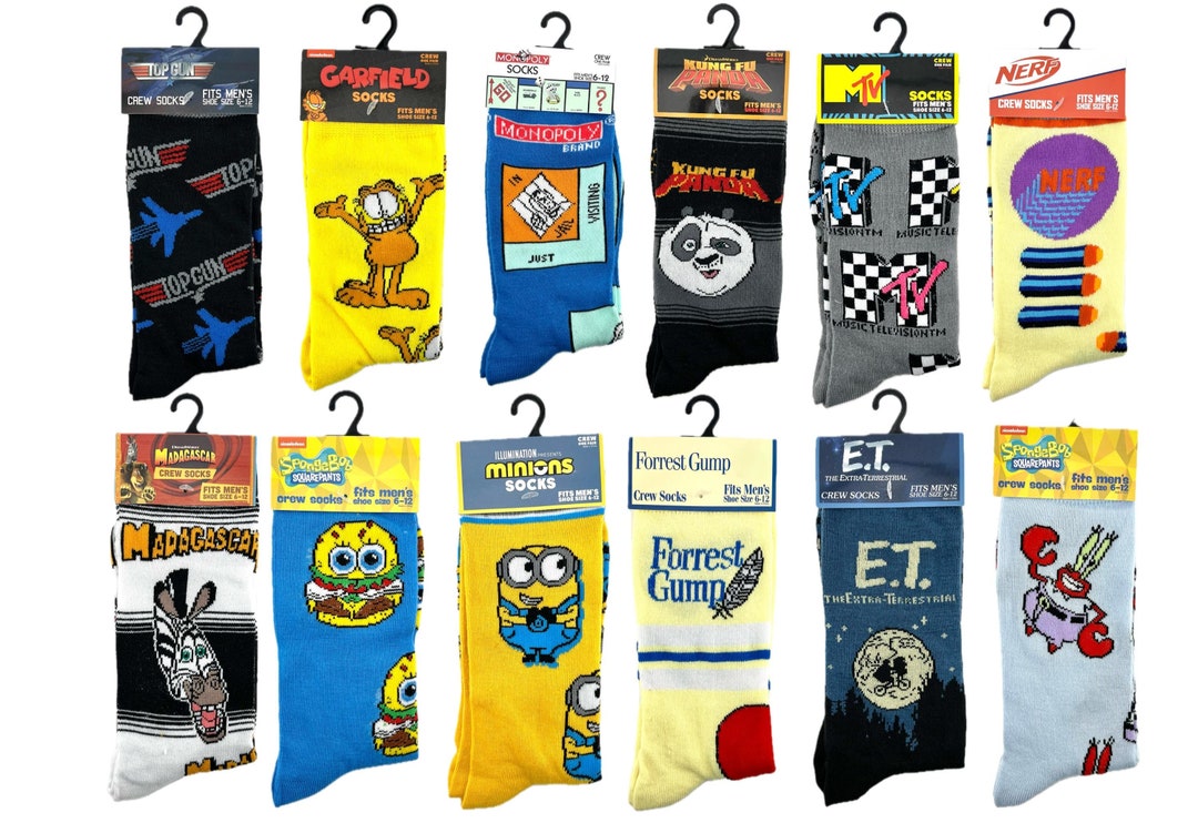 Novelty Crew Socks for Adults Fun Cartoon Movie & Retro Theme Designs ...