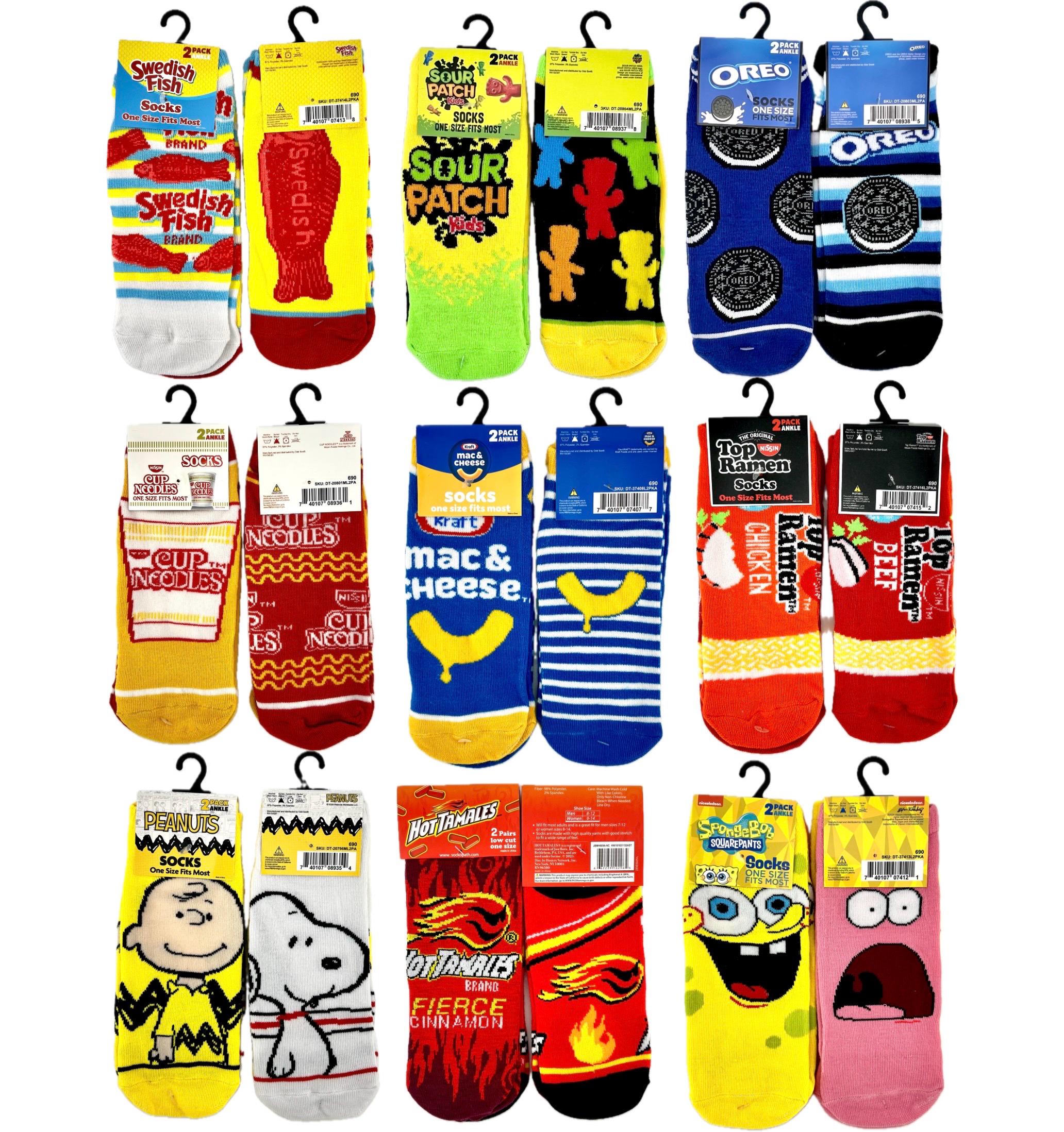 TWO PAIR Adults Snack Inspired Ankle Socks Fun Sweet Treat Chips Drink ...