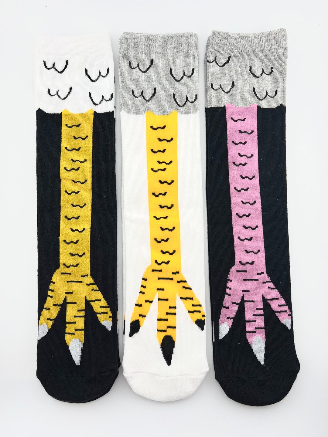 Set of 3 Pairs of Funny Fun Chicken Legs Feet Socks High Socks One Size ...