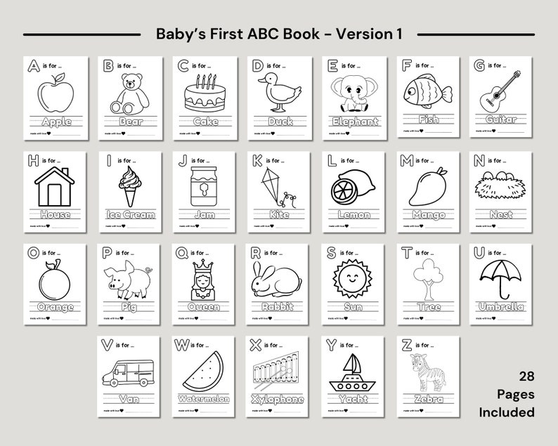 Baby Shower Coloring Book 52 Pages, Baby's First ABC Alphabet Book ...