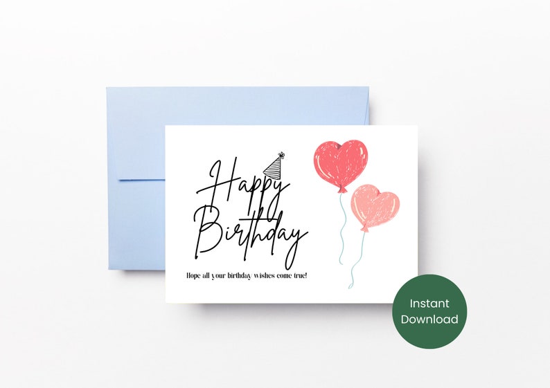 Printable Birthday Balloon Card, Valentine Backdrop, Pink Heart ...