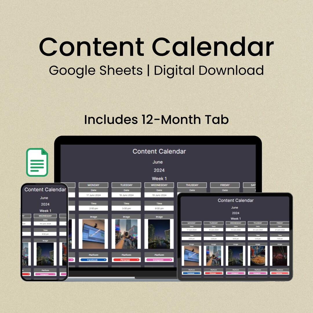 Content Calendar for Social Media, Google Sheet Spreadsheets, Content ...