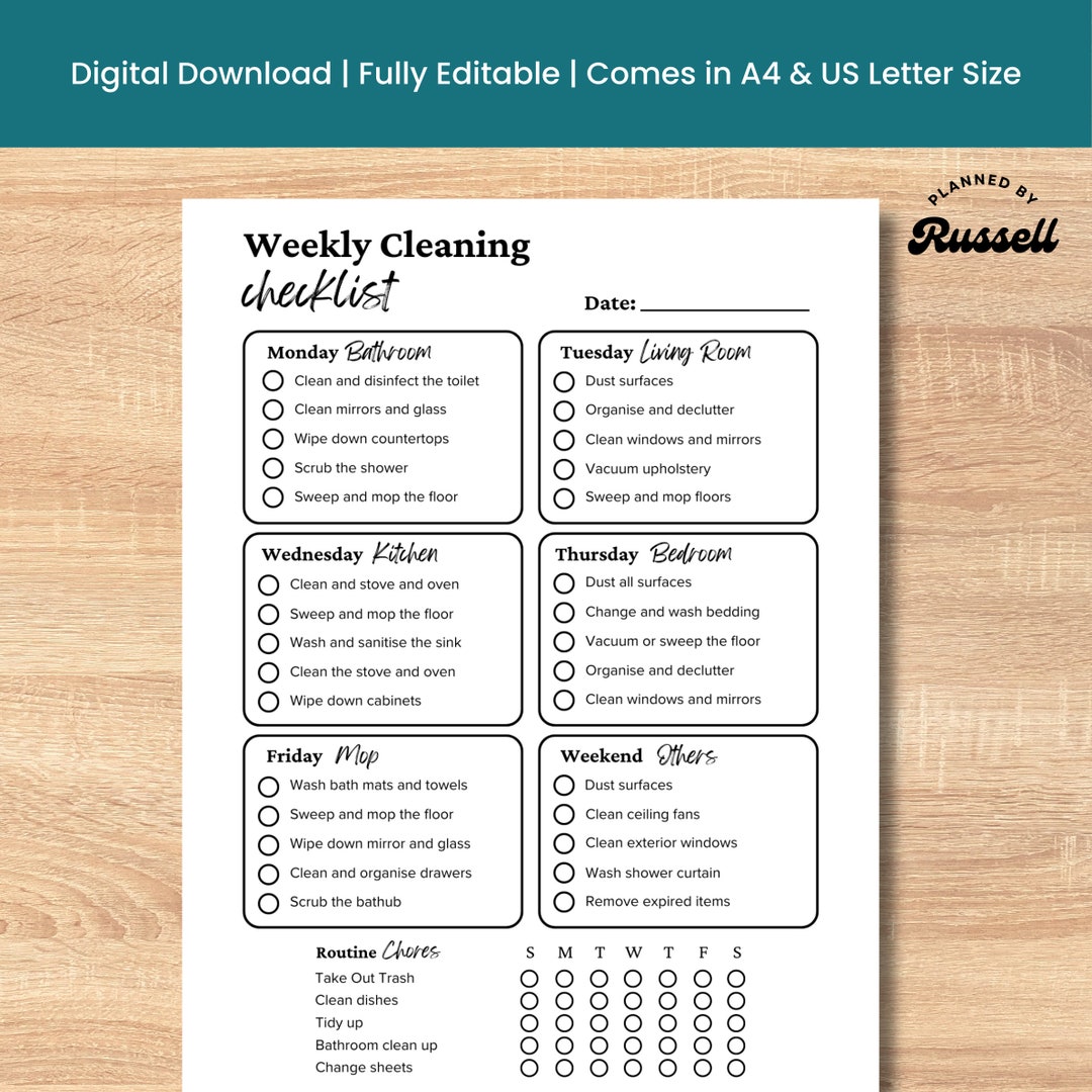 Printable Cleaning Schedule, Instant Download, Organizational Cleaning ...