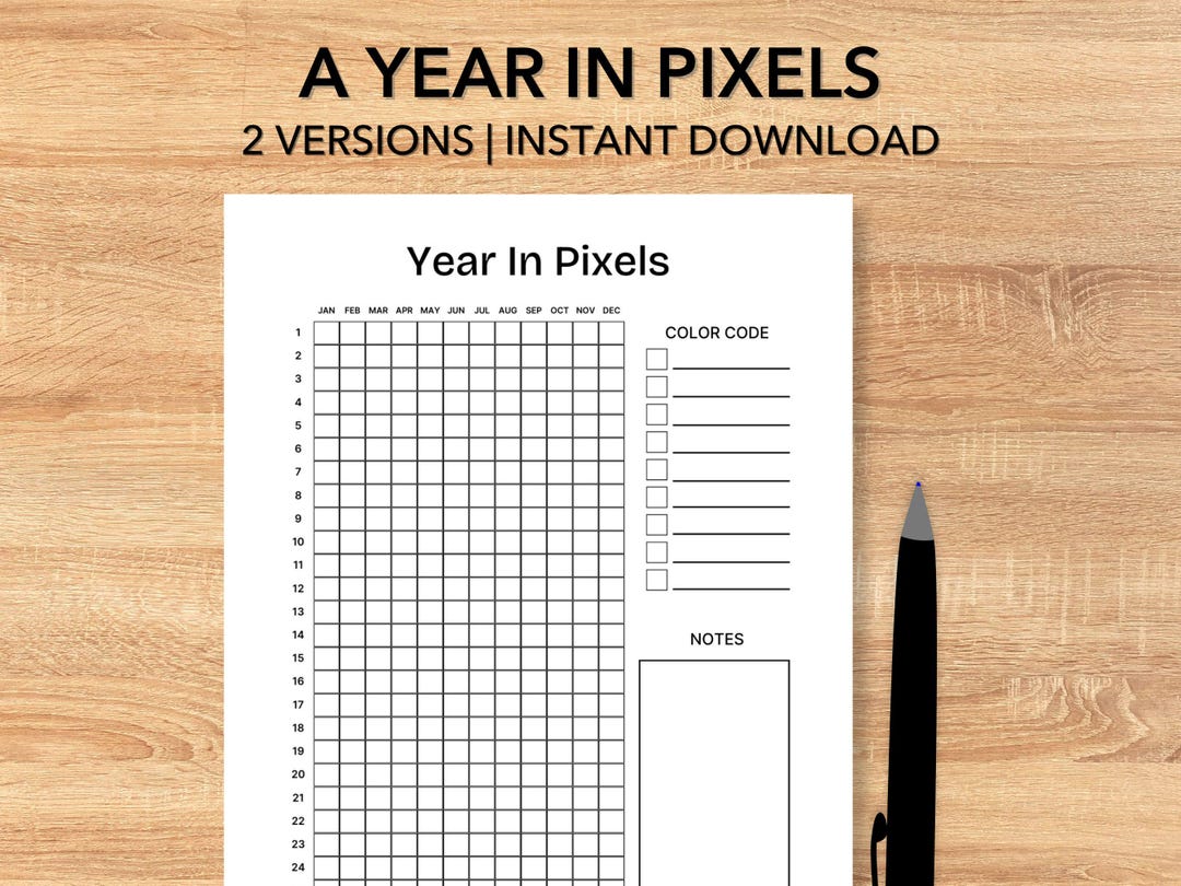 A Year in Pixels Printable Template, Annual Color Coded Journal, A4 ...