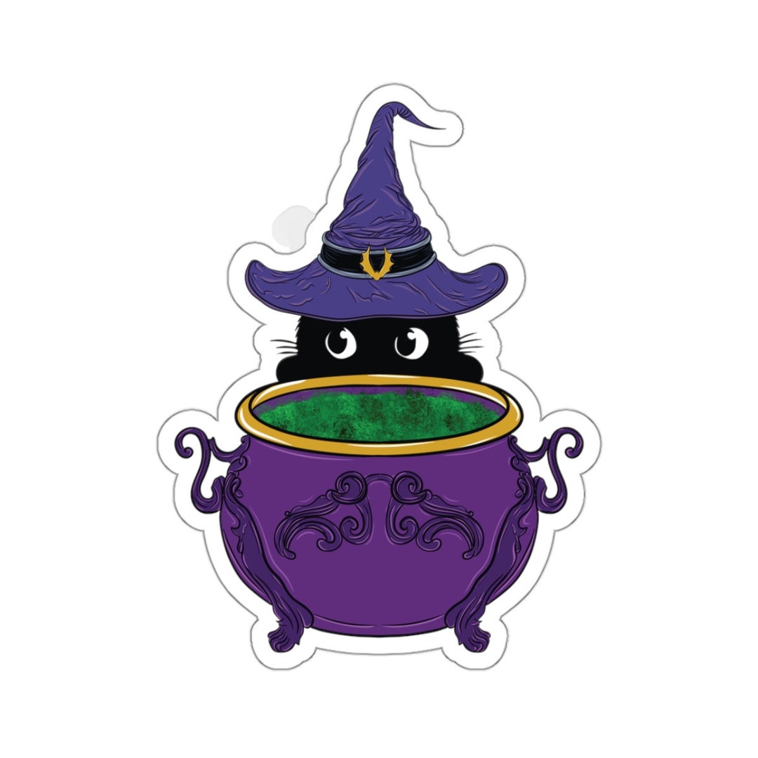 Witch Kitty and Bubbling Cauldron Vinyl Sticker - Etsy