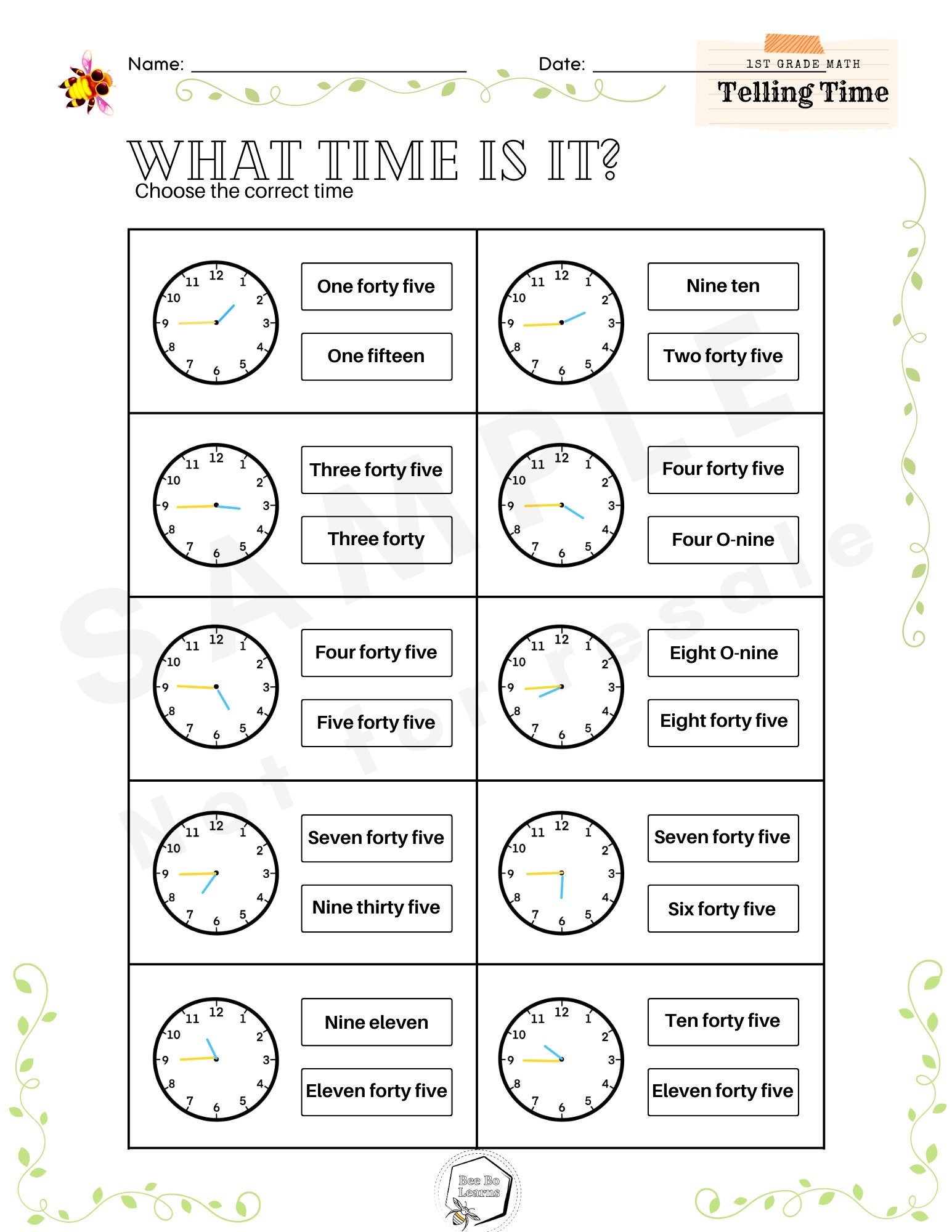 Clock Reading Worksheet for Kids Ages 6 7 8 9 10 | 1st Grade Math ...