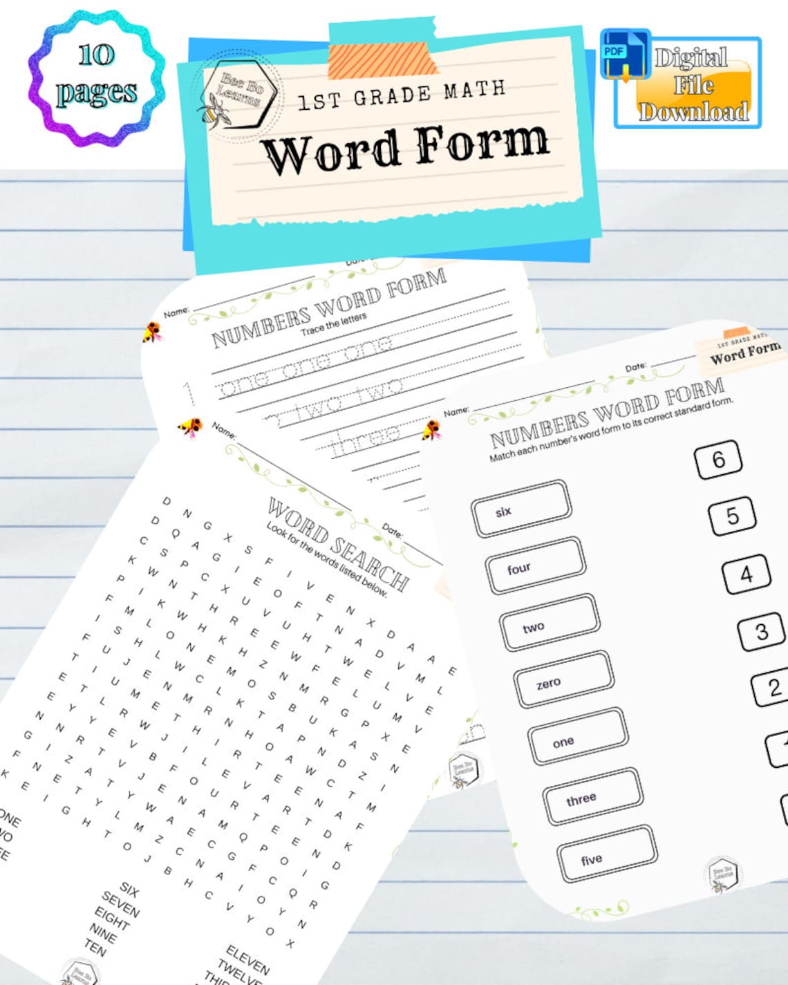 Numbers in Word Form Worksheet for Kids Ages 6 7 8 9 10 | 1st Grade ...