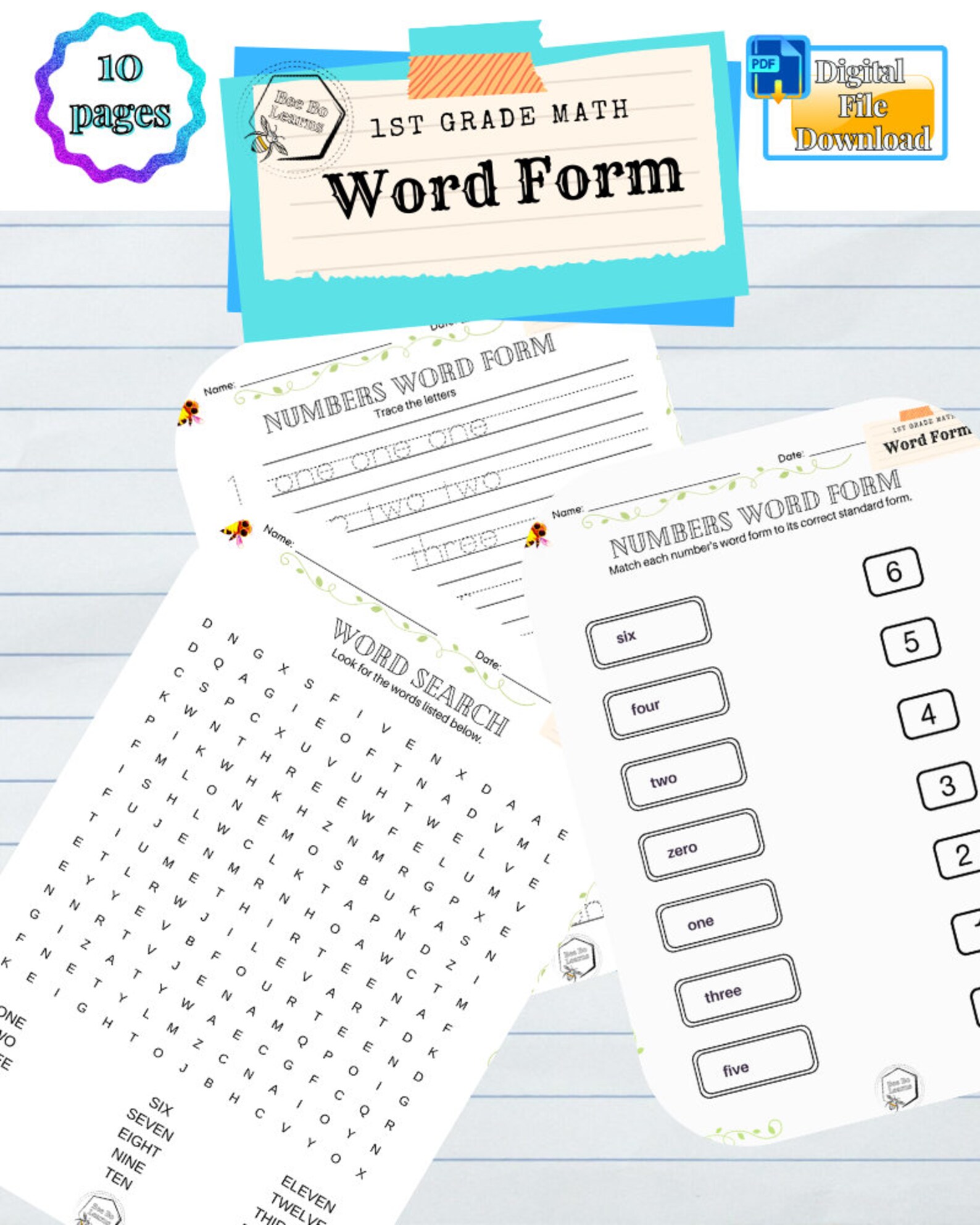 Numbers in Word Form Worksheet for Kids Ages 6 7 8 9 10 | 1st Grade ...
