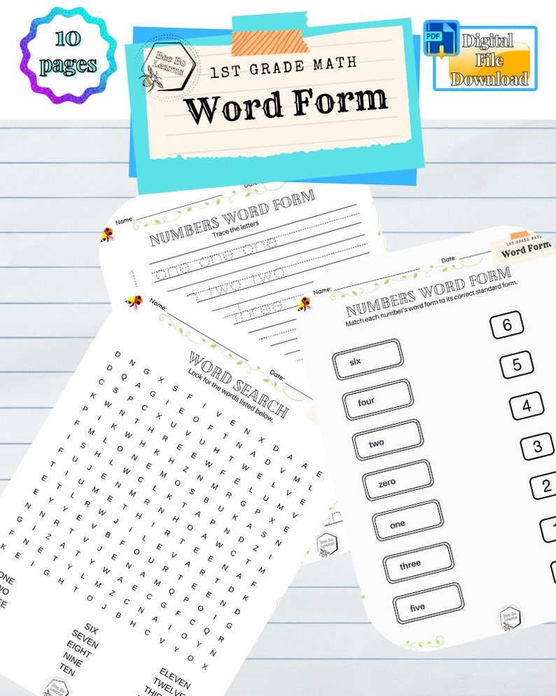 Numbers in Word Form Worksheet for Kids Ages 6 7 8 9 10 | 1st Grade ...
