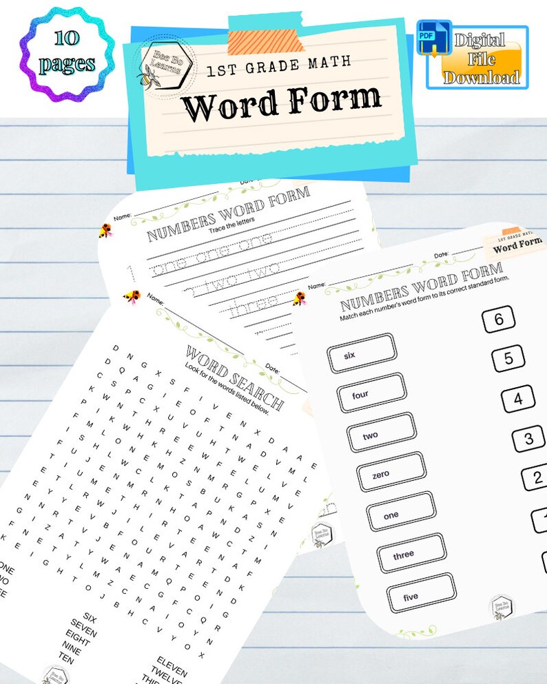 Numbers In Word Form Worksheet For Kids Ages 6 7 8 9 10 1st Etsy Numbers In Word Form Worksheet For Kids Ages 6 7 8 9 10 1st Etsy