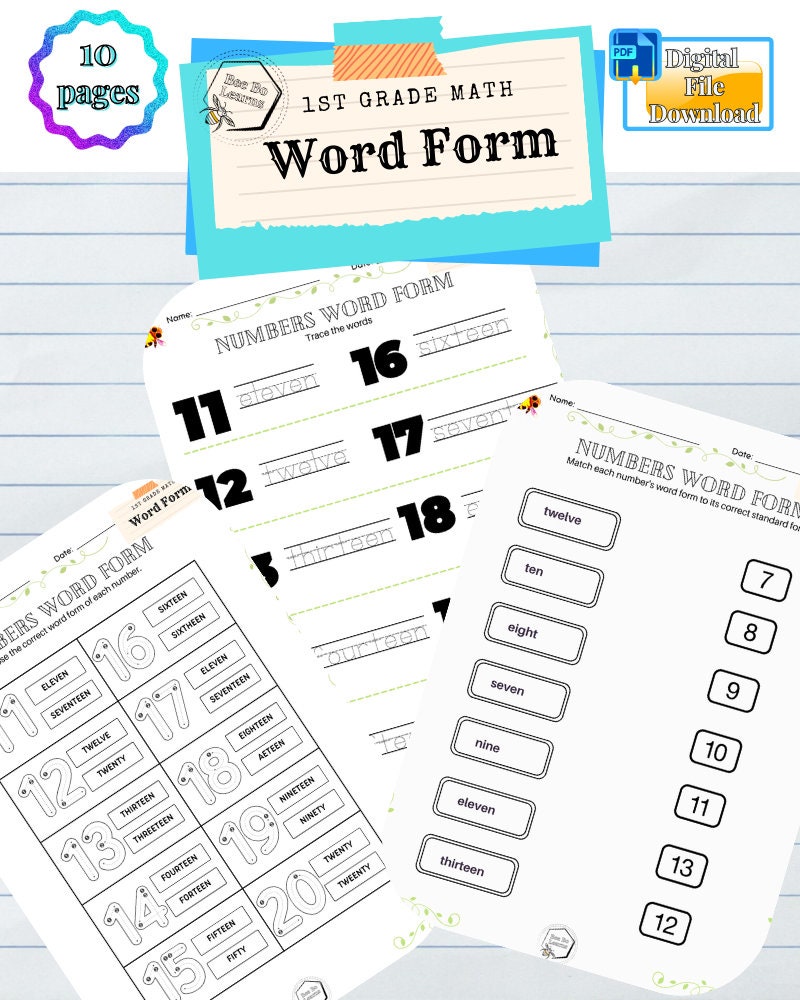 Numbers in Word Form Worksheet for Kids Ages 6 7 8 9 10 | 1st Grade ...