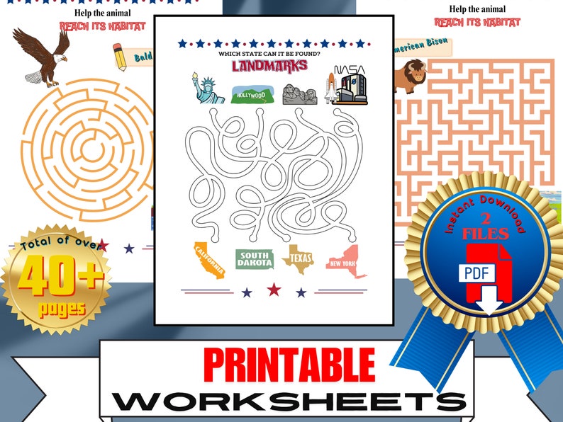 USA Patriotic Printable Activity Kids Worksheets July 4th Independence ...