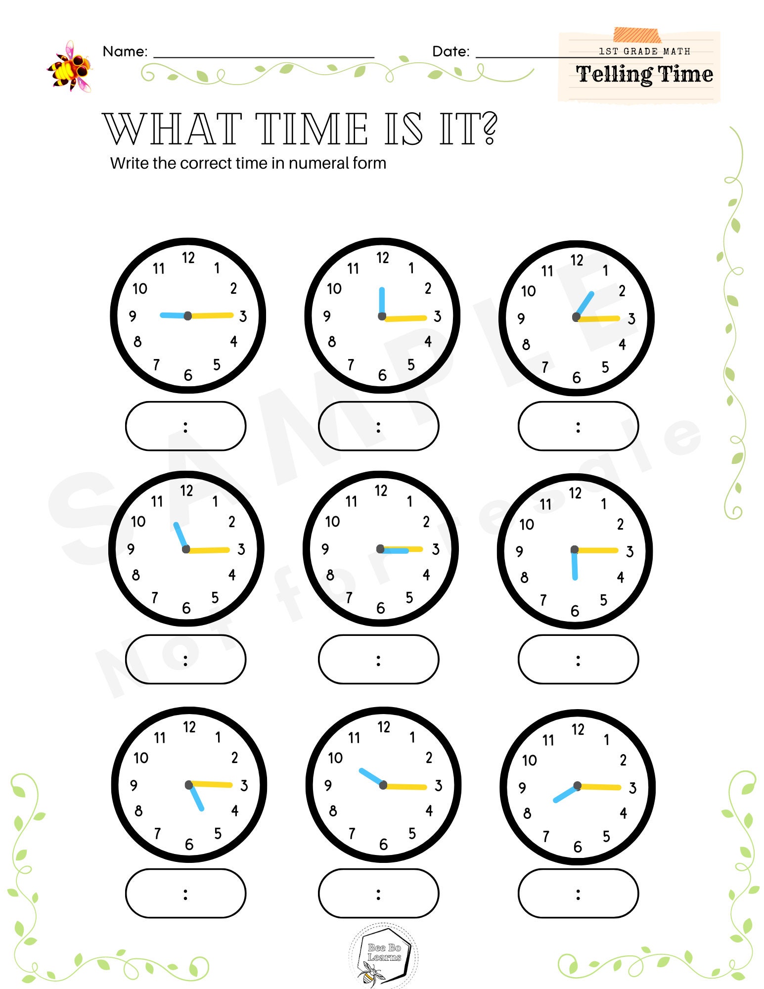 Clock Reading Worksheet for Kids Ages 6 7 8 9 10 | 1st Grade Math ...