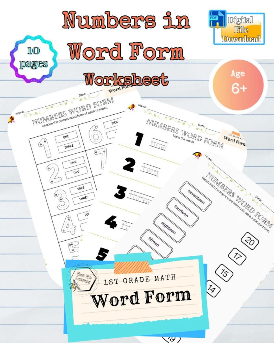 Numbers in Word Form Worksheet for Kids Ages 6 7 8 9 10 | 1st Grade ...