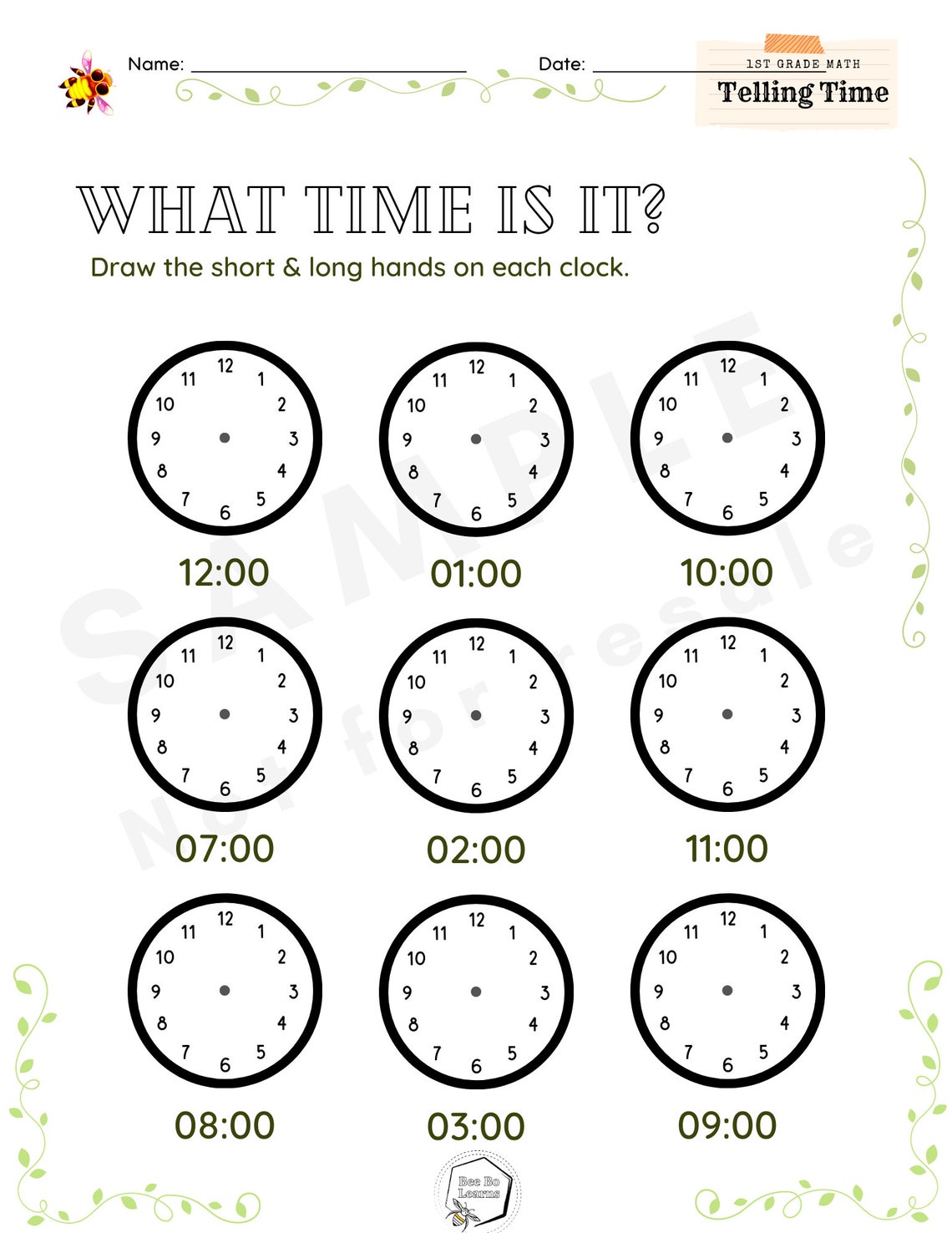 Clock Reading Worksheet for Kids Ages 6 7 8 9 10 | 1st Grade Math ...