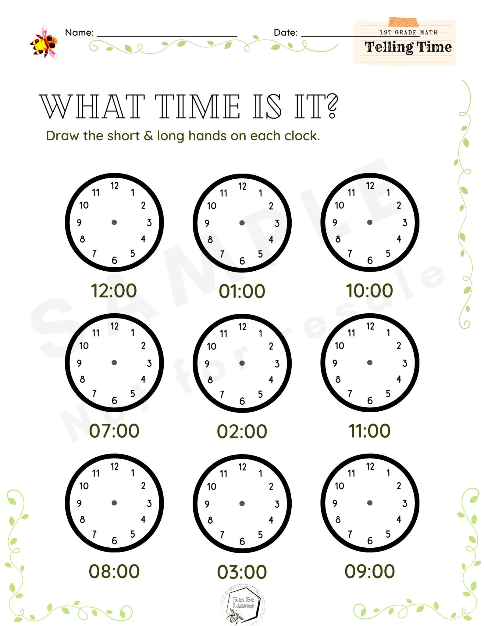 Clock Reading Worksheet for Kids Ages 6 7 8 9 10 | 1st Grade Math ...