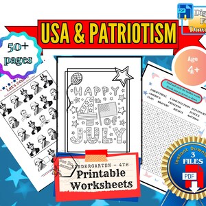 USA Patriotic Printable Activity Kids Worksheets | July 4th ...