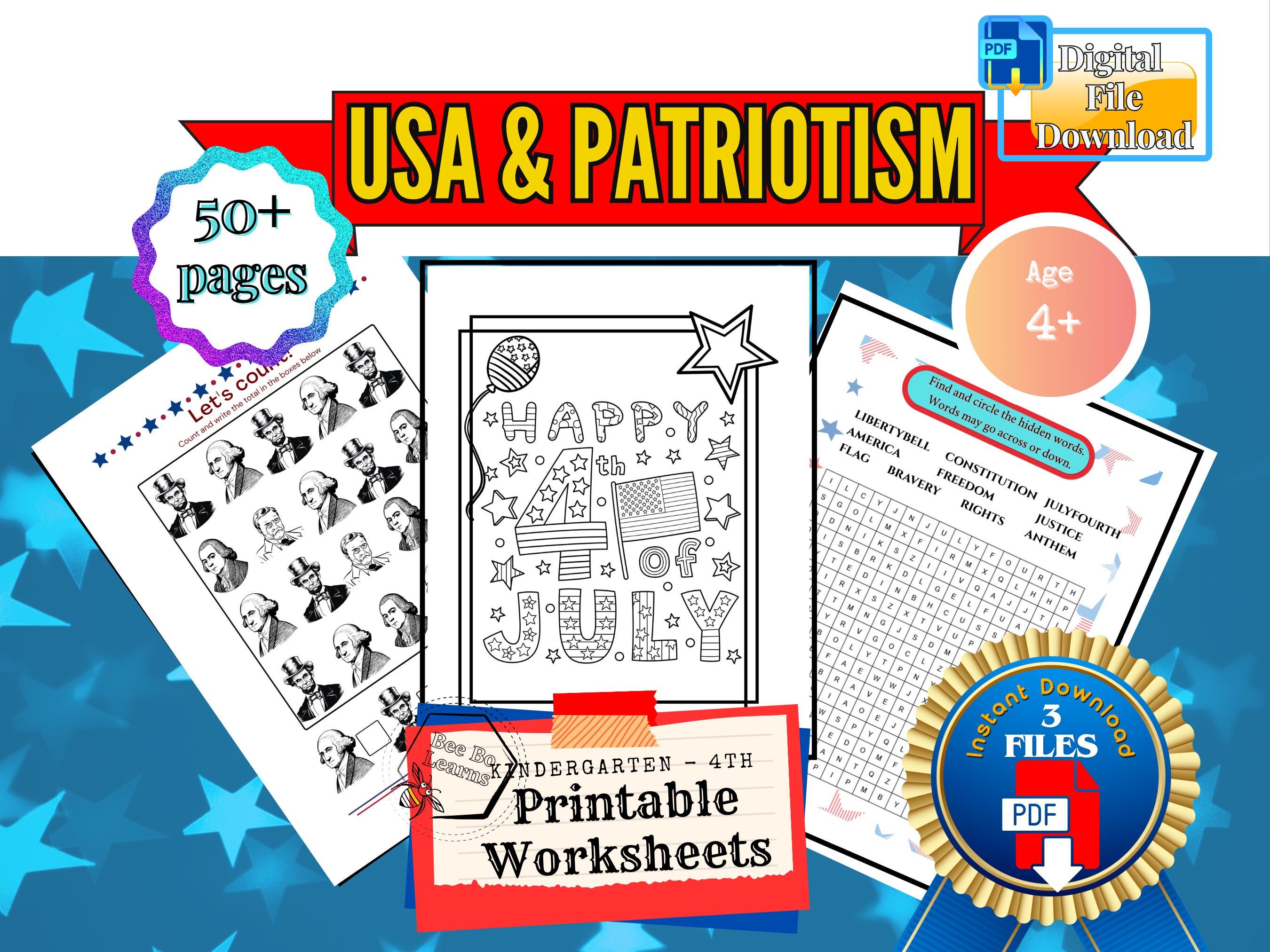 USA Patriotic Printable Activity Kids Worksheets | July 4th ...