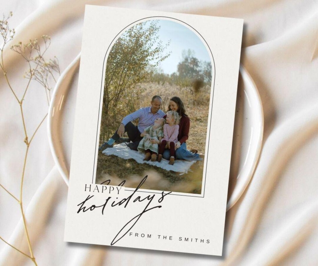 Neutral Arch Happy Holidays Card, Family Holiday Card, Neutral Holiday ...