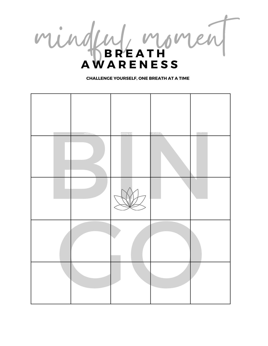 Mindful Moments: Breath Awareness Bingo - Etsy