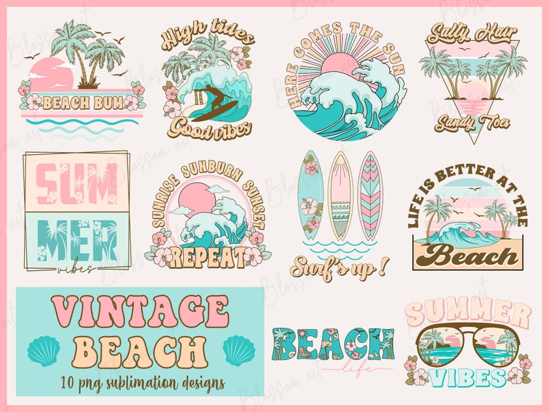 Vintage Beach Png Bundle, Retro Summer Png, Summer Beach Vibes Png ...