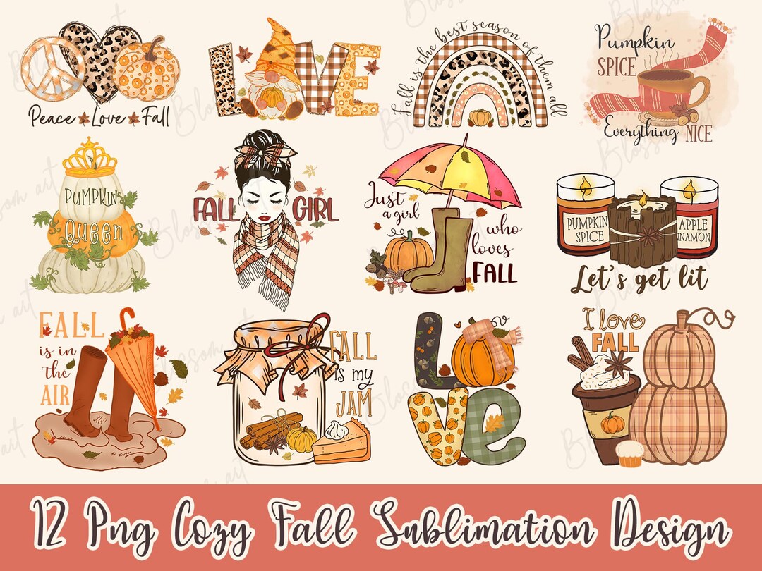 12 PNG Cozy Fall Bundle, Fall Bundle Png, Pumpkin Png, Fall Girls PNG ...