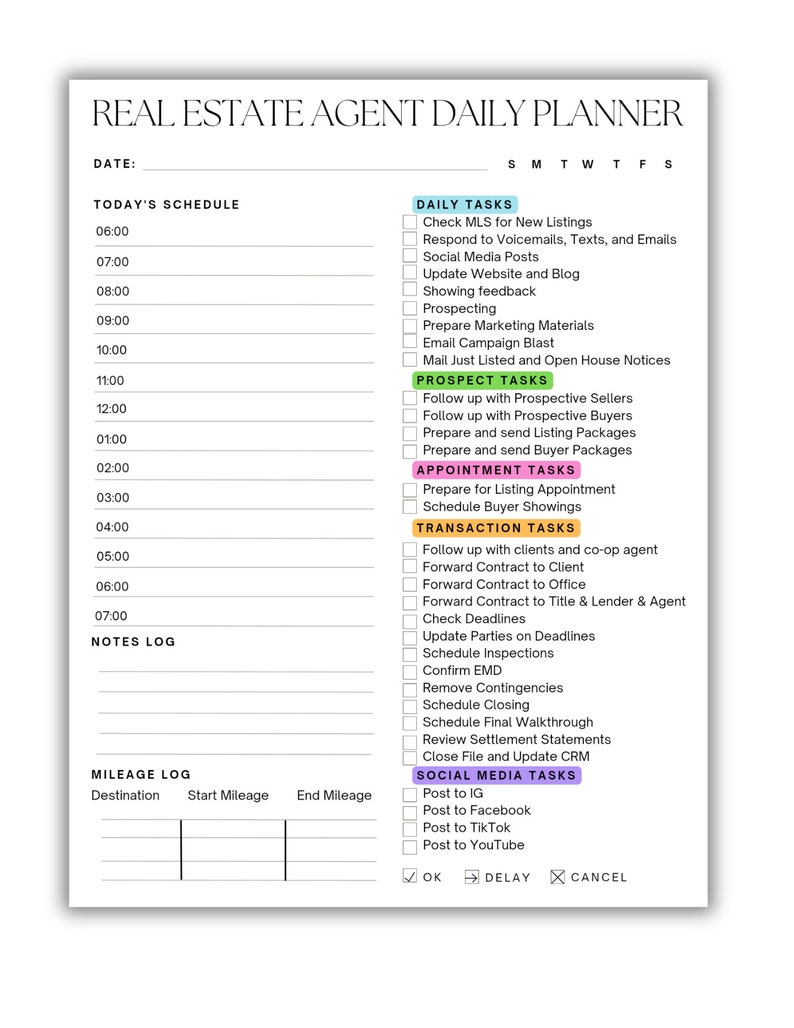 Real Estate Agent Daily Checklist Planner: Editable Canva Template ...