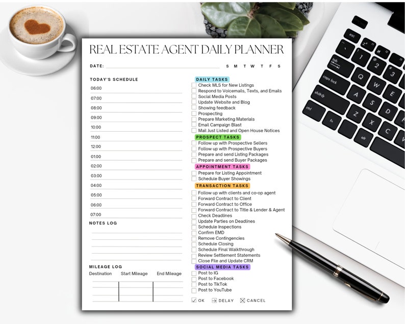Real Estate Agent Daily Checklist Planner: Editable Canva Template ...