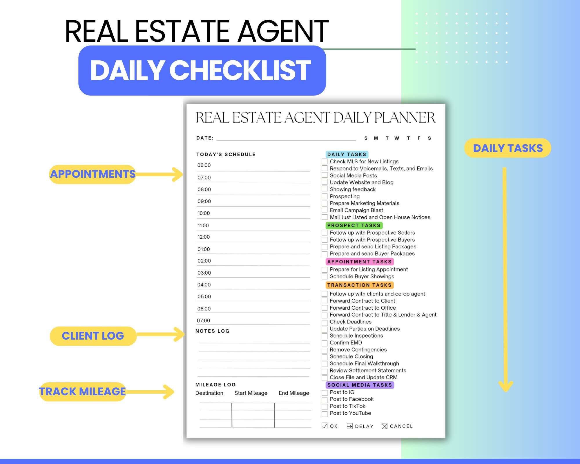 Real Estate Agent Daily Checklist Planner: Editable Canva Template ...