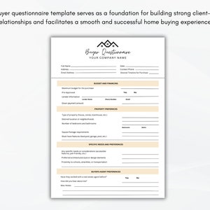 Buyer Questionnaire, Buyer Consultation Questionnaire, Buyer Intake ...