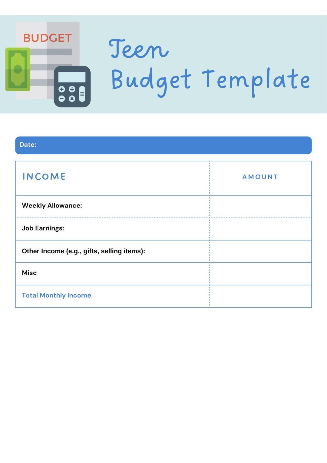Editable Teen Budget Planner Template | SMART Goal Budget Worksheet ...