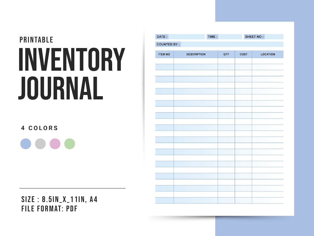 Printable Inventory Log Sheet for Small Business A4 US Letter Size ...