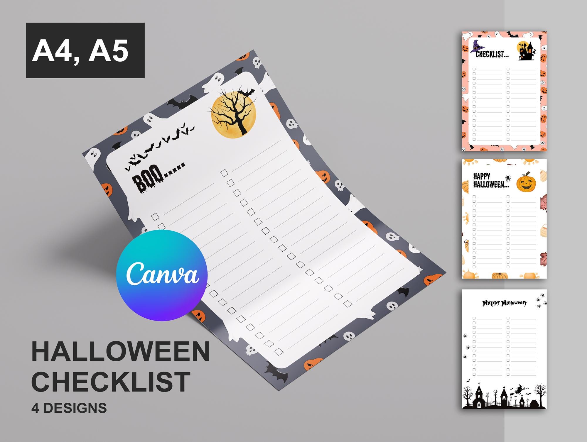 Printable Halloween Checklist, Canva Template A4, A5 - Etsy