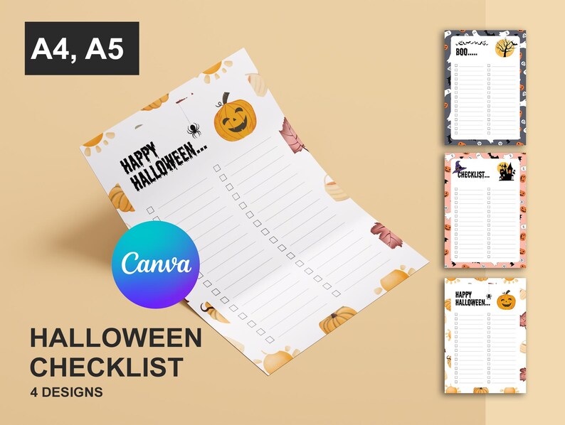 Printable Halloween Checklist, Canva Template A4, A5 - Etsy