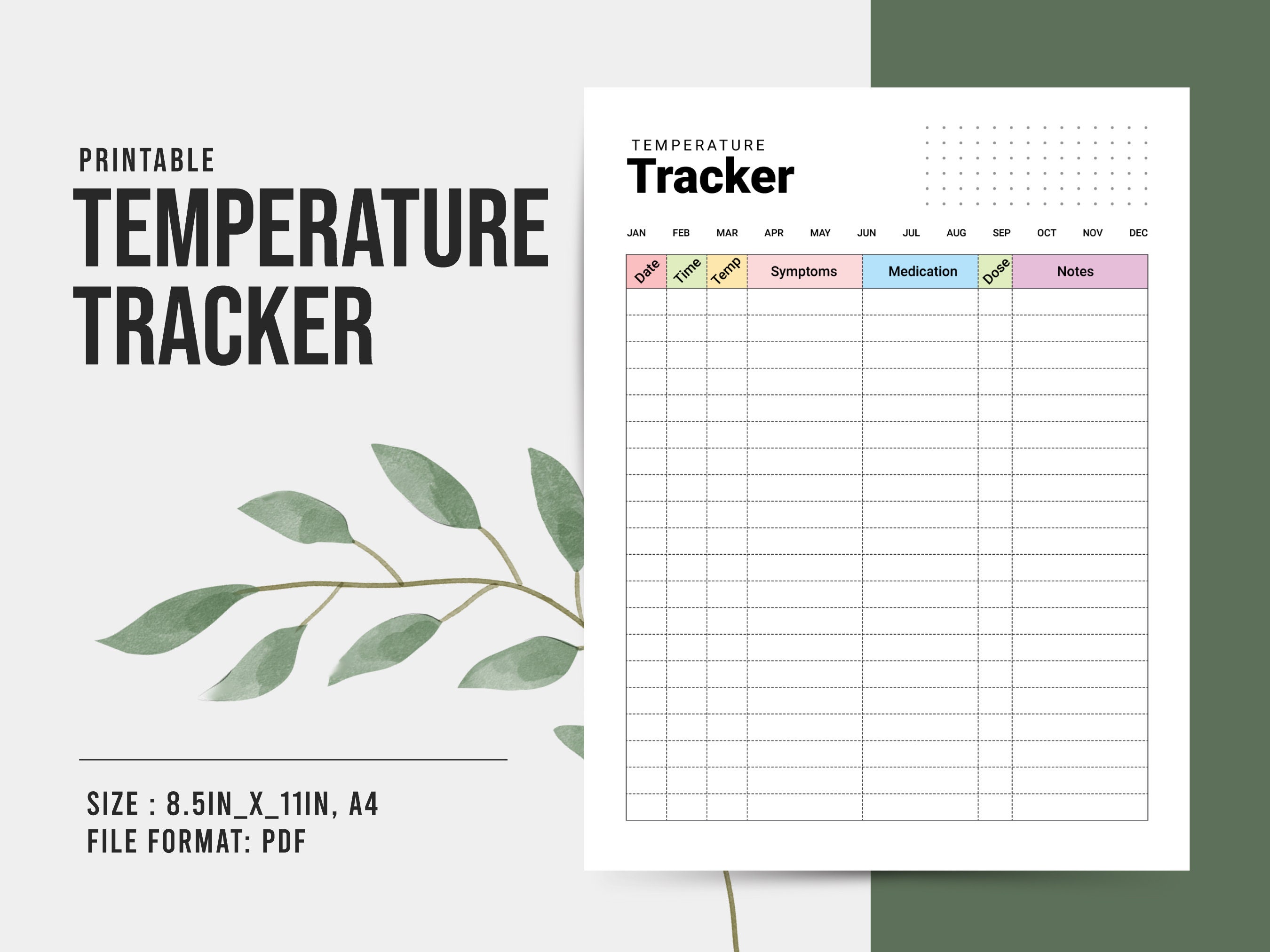 Temperature Tracker A4 Printable Log Minimalist Fever Log - Etsy UK