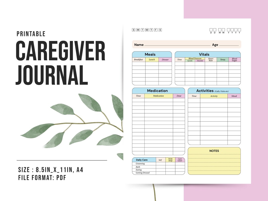 Minimal Printable Caregiver Daily Log for Home Care Daily - Etsy