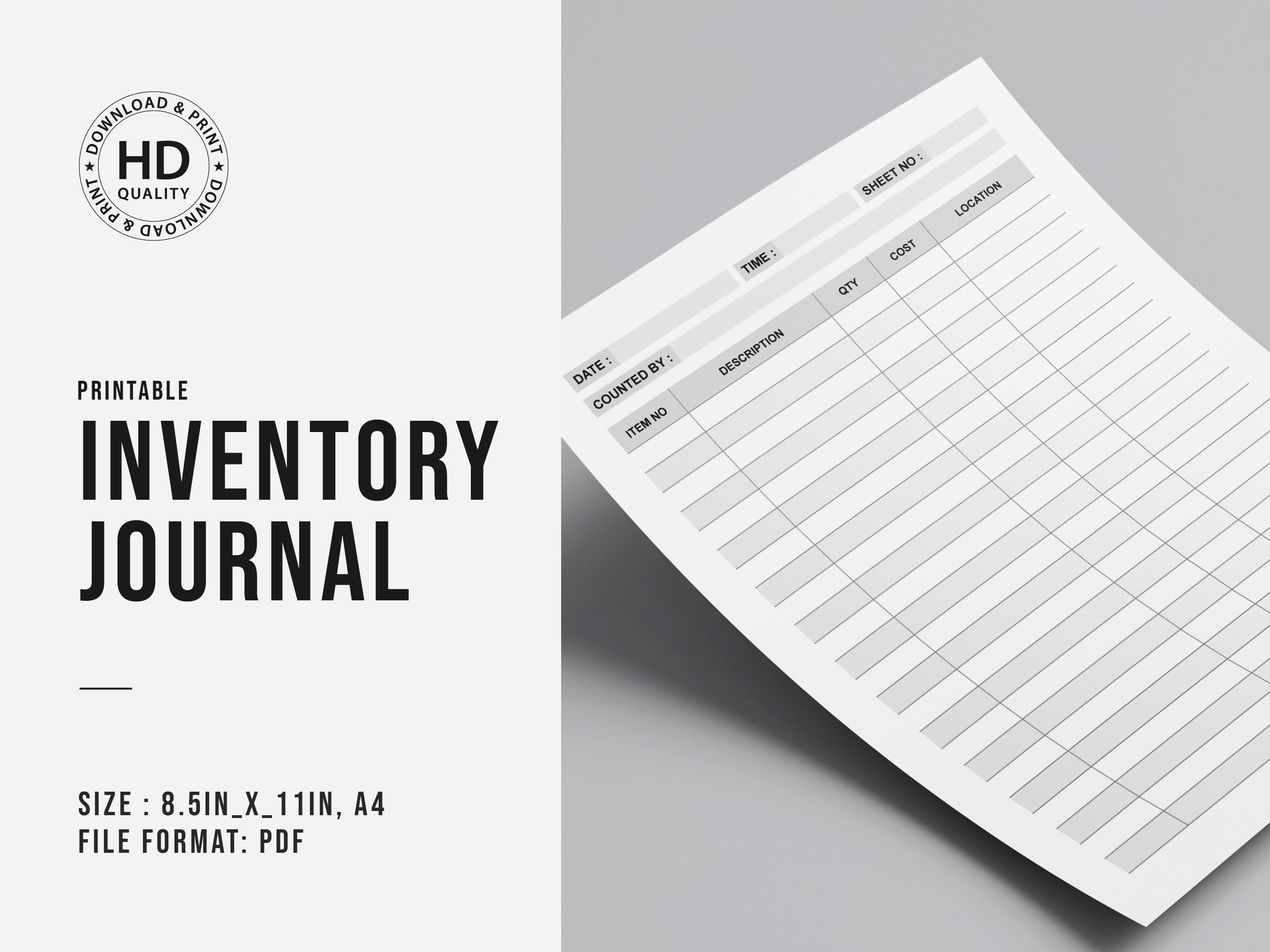 Printable Inventory Log Sheet for Small Business A4 US Letter Size ...