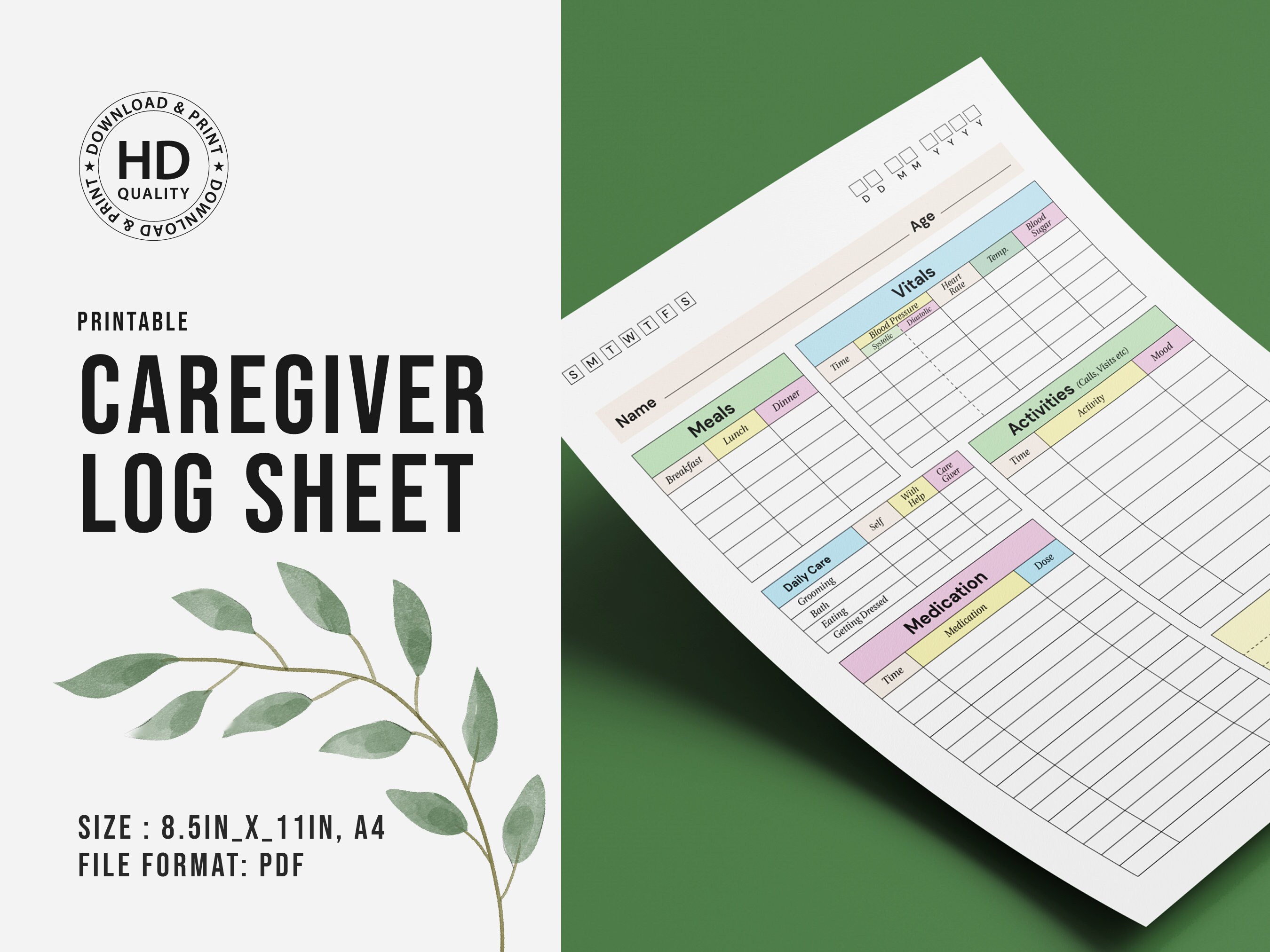 Printable Caregiver Daily Log Sheet Vital Signs Log BP Log - Etsy UK