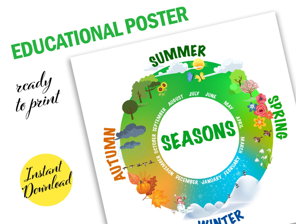 Educational Poster Illustration 4 Seasons Classroom Poster Kids Bedroom ...