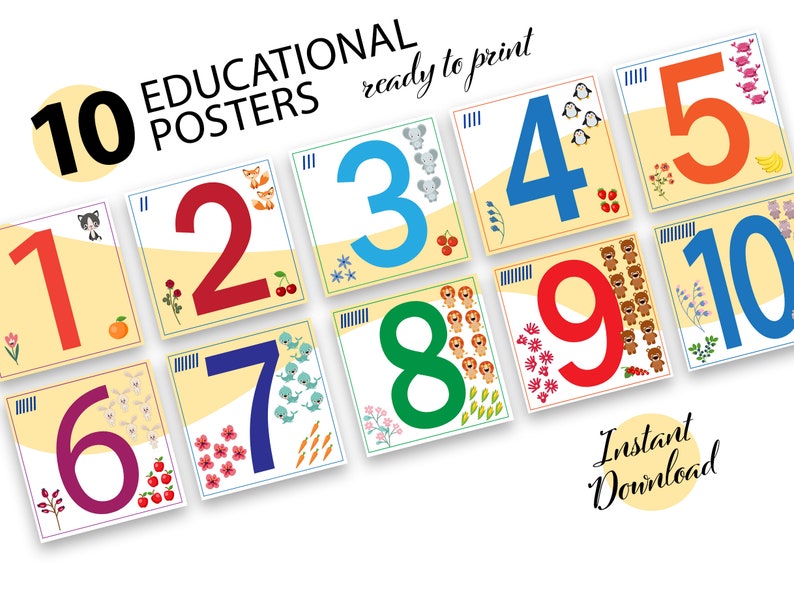 Printable Number Posters 1-10: Kids Educational Wall Art (digital ...