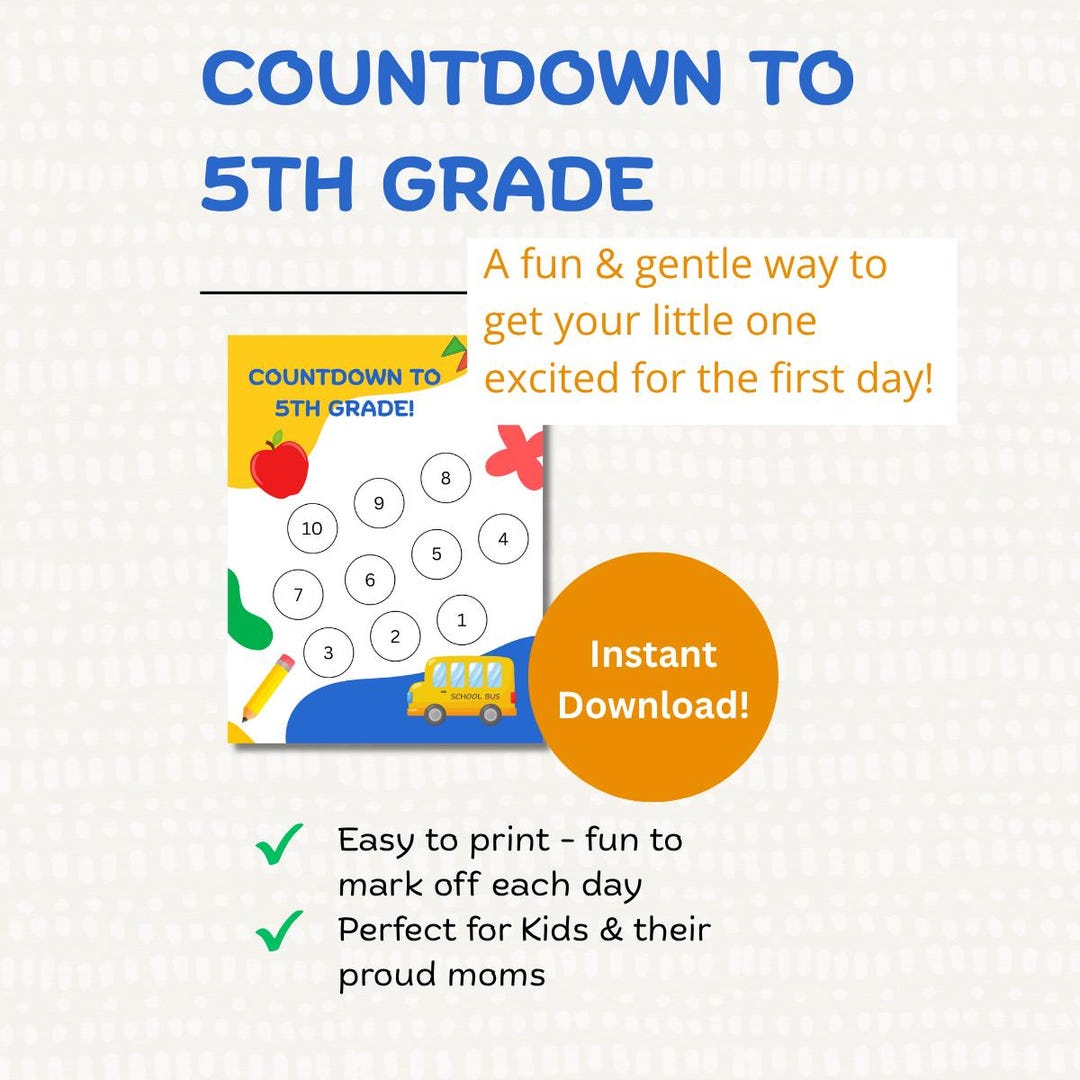 Countdown to 5th Grade Printable | First Day of School Activity for ...
