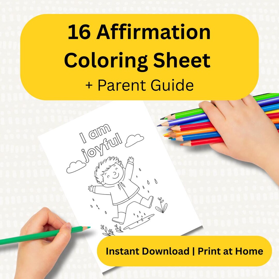 16 Printable Kids Affirmation Coloring Sheets | 16 Pages + Parent Guide ...