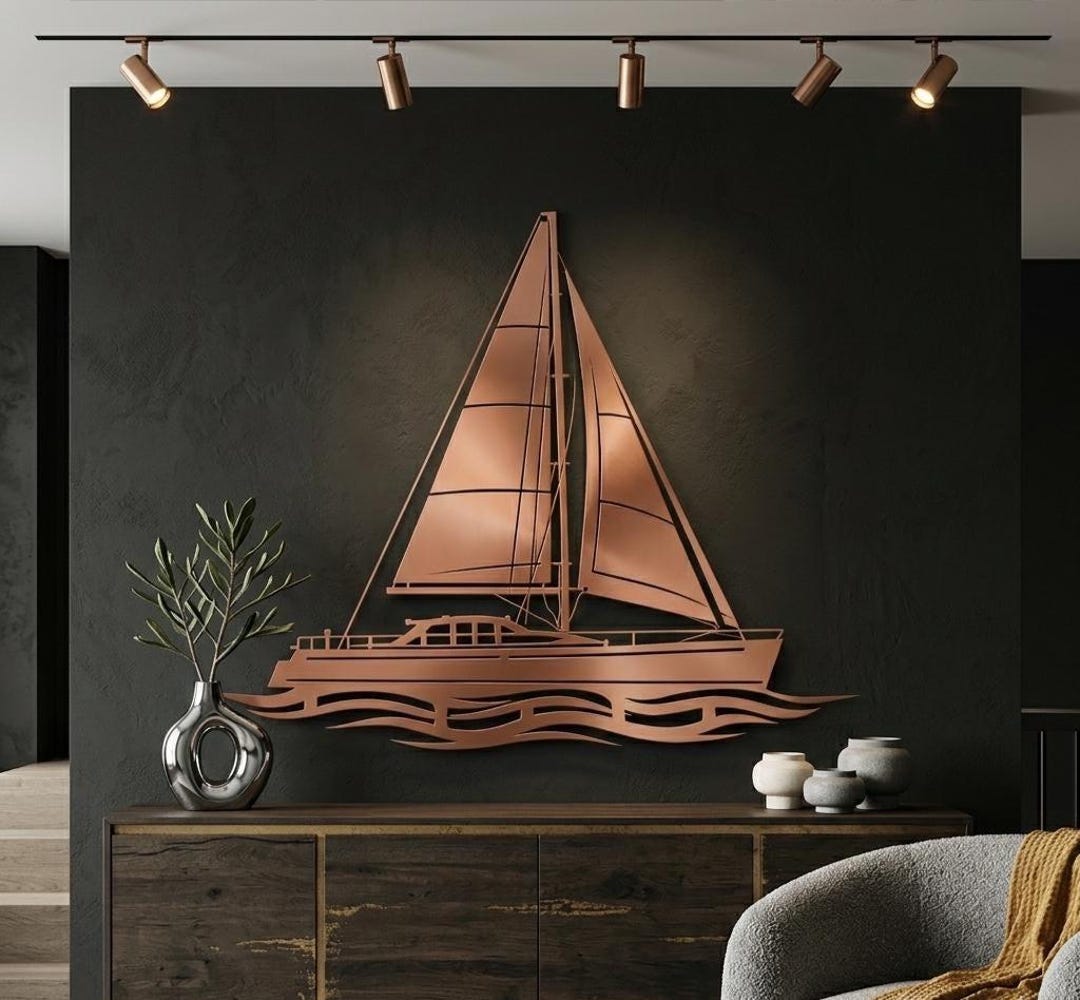 Large Sailboat Metal Wall Art Minimalist Nautical Decor Coastal