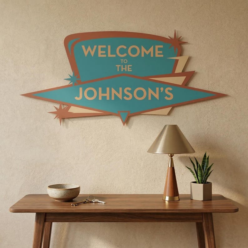 Mid-century Modern Welcome Sign – Teal Brown Boomerang Starburst Wall ...