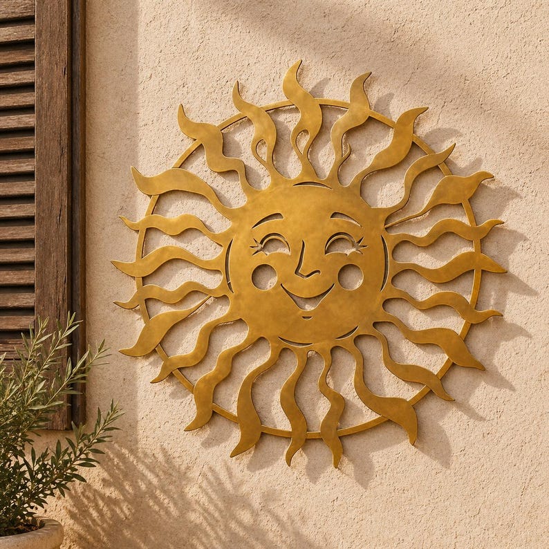 Rustic Sun Face Metal Wall Art • Copper Outdoor Garden Decor (14-gauge ...